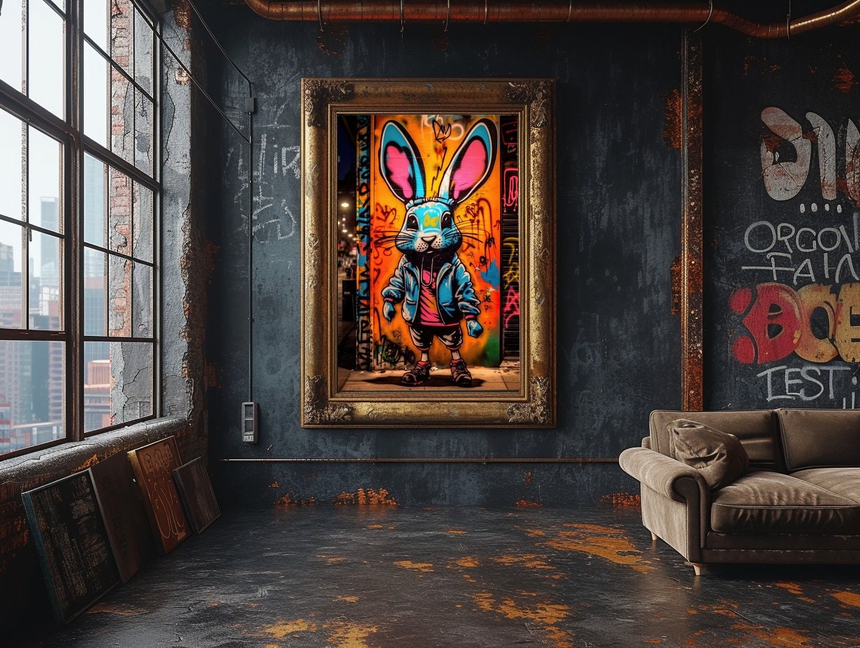 Colorful Bunny Graffiti Wall Art, Digital Download, Stylish Bunny Wall ...