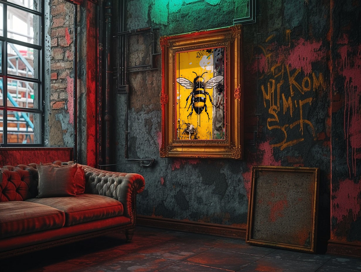 Colorful Bee Street Art, Urban Honey Bee Digital Print, Graffiti Style ...