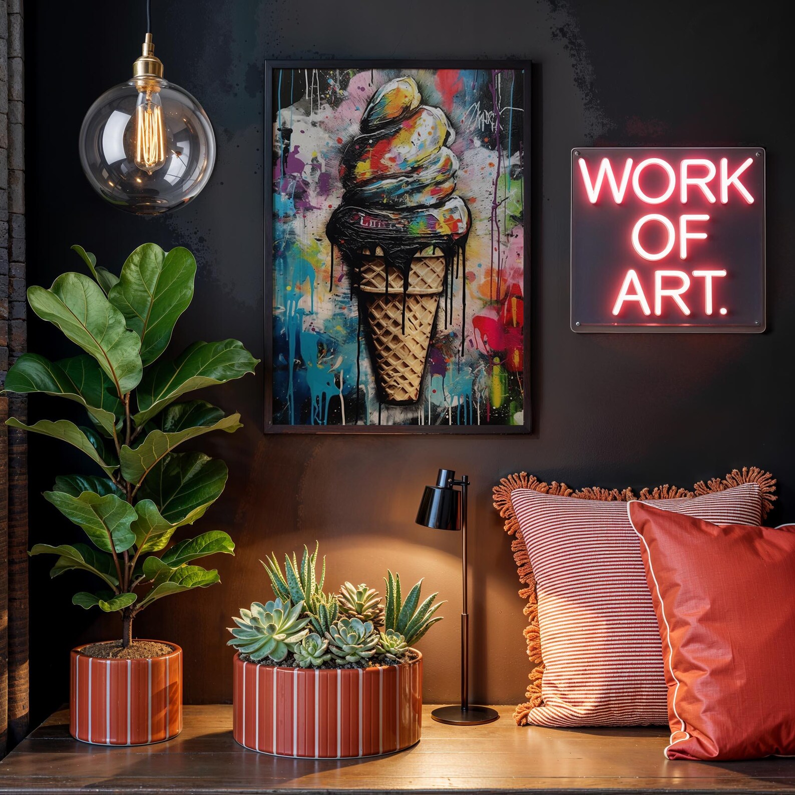 Urban Vanilla Ice Cream Cone Graffiti, Vibrant Street Art Digital Print ...