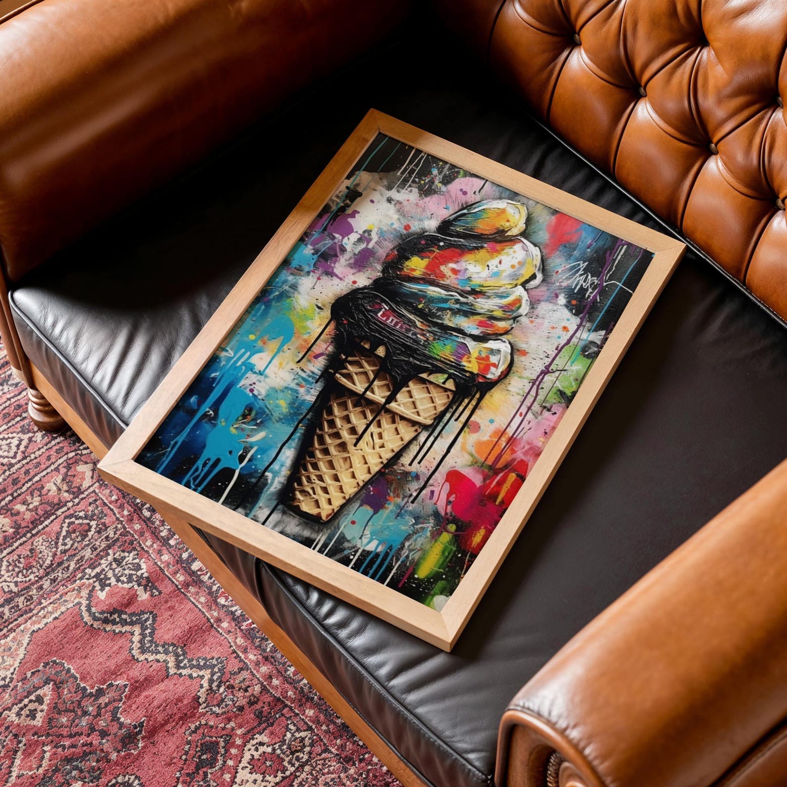 Urban Vanilla Ice Cream Cone Graffiti, Vibrant Street Art Digital Print ...