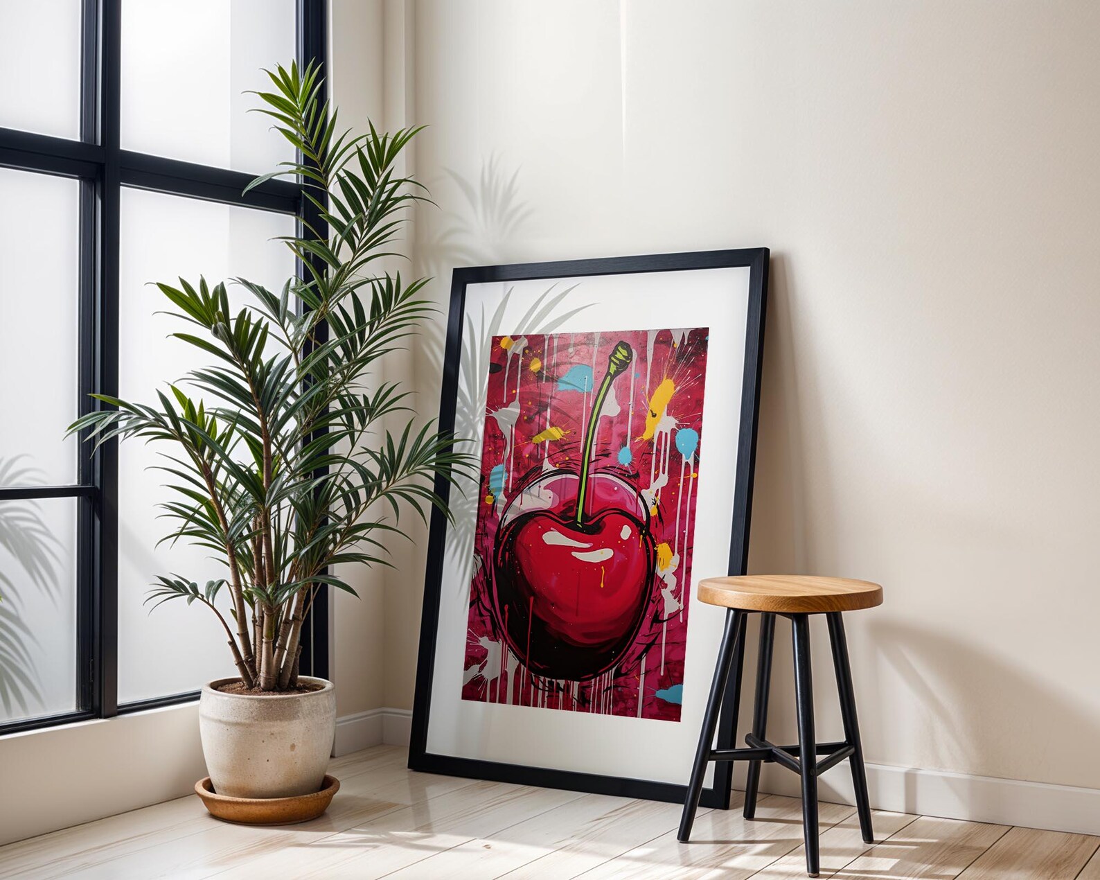 Red Cherry Graffiti Wall Art, Printable Digital, Colorful Fruit Wall ...