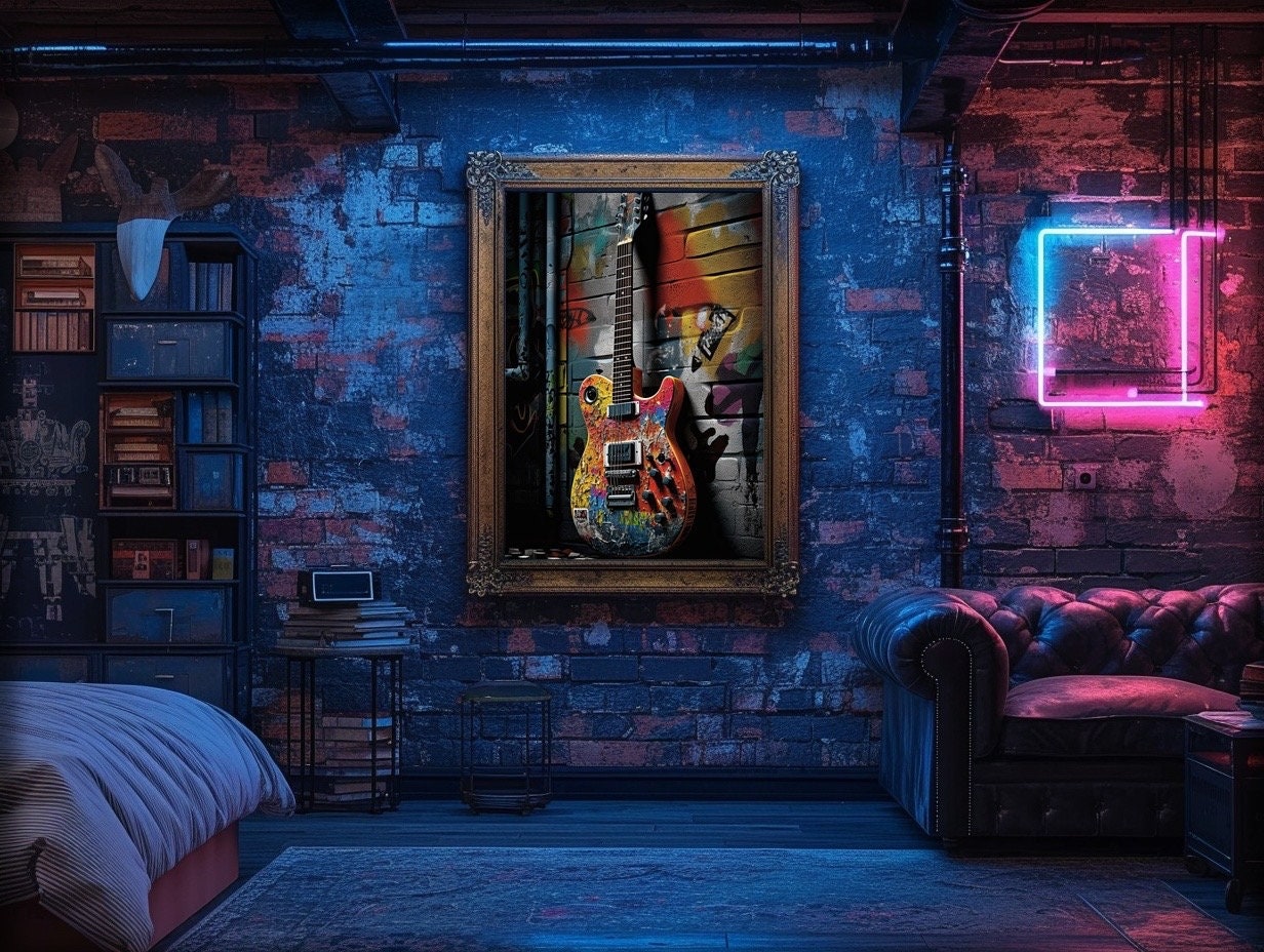 Guitar Graffiti Wall Art, Printable Graffiti Art, Musical Instrument ...