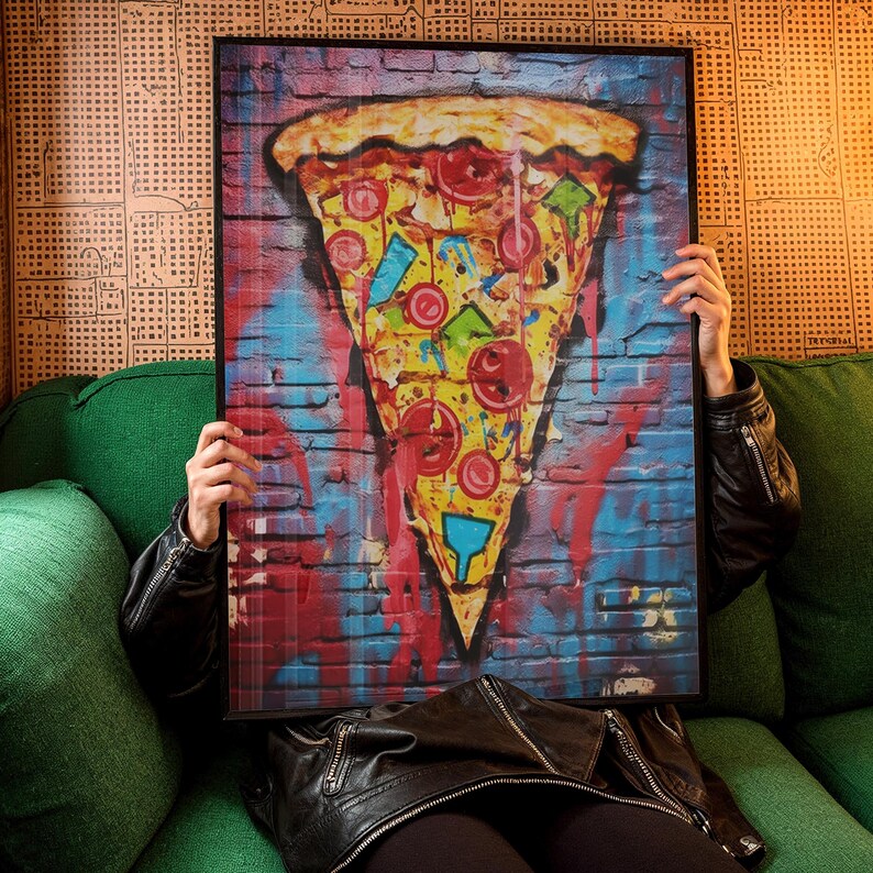 Pizza Slice Graffiti Wall Art, Pizza Print Digital Art, Pepperoni Pizza ...