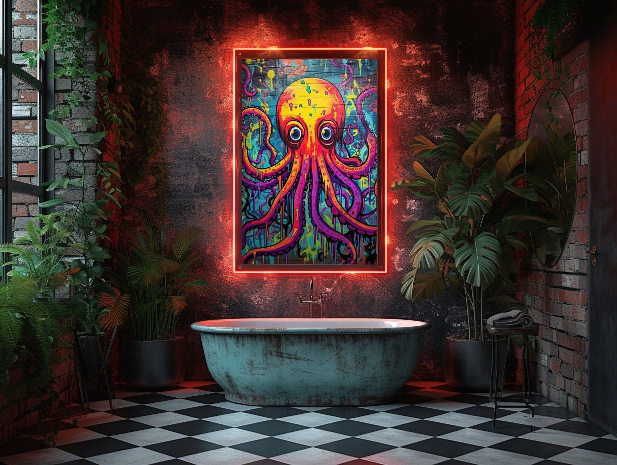 Octopus Graffiti Wall Art, Printable Digital, Colorful Marine Life Wall ...