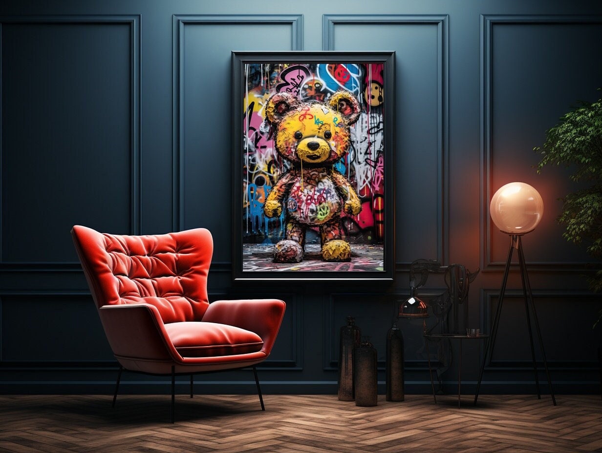 Banksy-inspired Teddy Bear Graffiti Vibrant Urban Street Art - Etsy