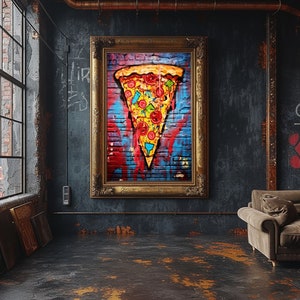 Pizza Slice Graffiti Wall Art, Pizza Print Digital Art, Pepperoni Pizza ...