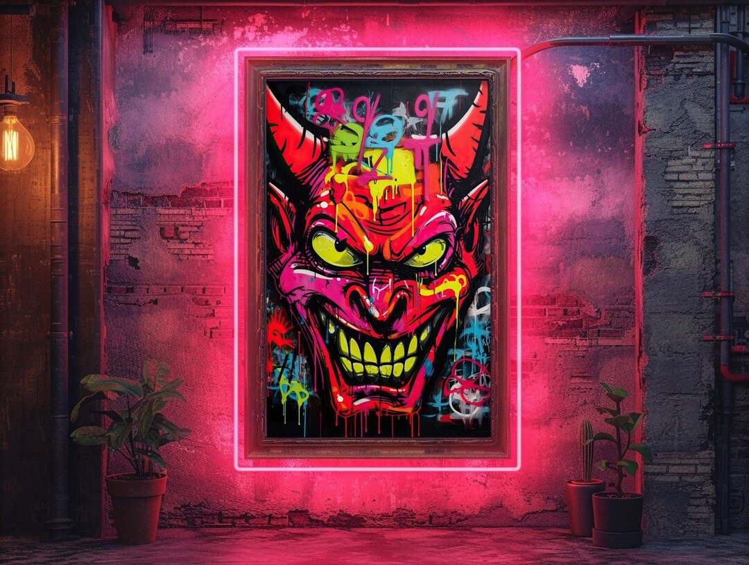 Red Devil Graffiti Wall Art, Digital Download, Demon Horns Art Print ...