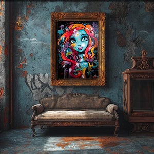 Mermaid Graffiti Wall Art, Digital Download, Colorful Fantasy Mermaid ...