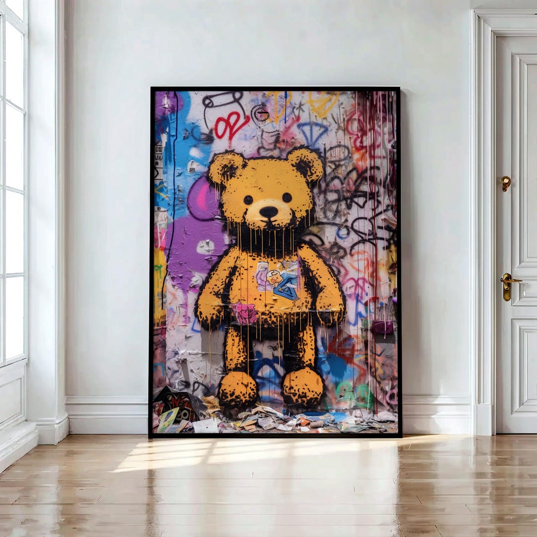 Teddy Bear Urban Graffiti Masterpiece, Colorful Street Art Digital ...