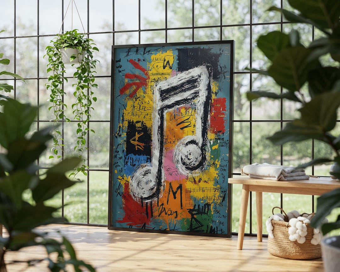 Graffiti Music Note Wall Art, Abstract Neo-expressionist Music Print ...