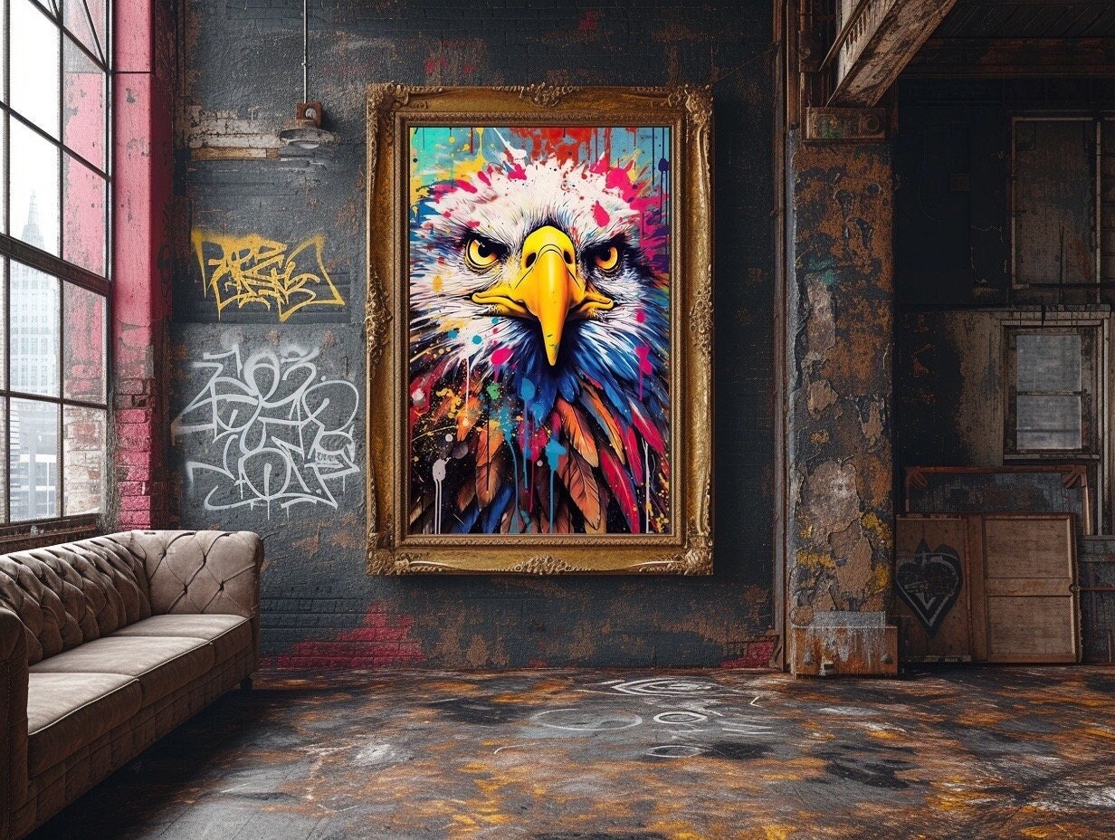 American Bald Eagle Graffiti Wall Art, Fierce Bald Eagle Graffiti Print ...