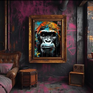 Gorilla Graffiti Wall Art, Colorful Gorilla Animal Graffiti, Digital ...