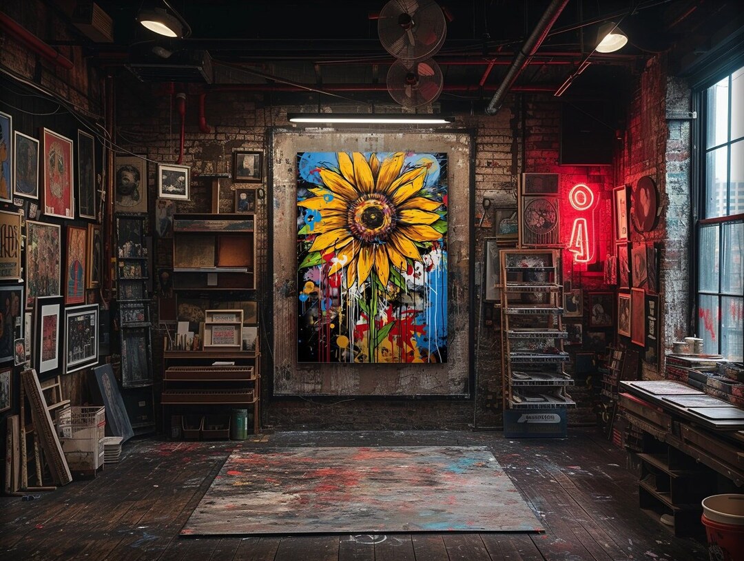Sunflower Graffiti Wall Art, Botanical Digital Art Print, Flower ...