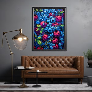 Blueberry Graffiti Wall Art, Printable Digital, Colorful Blueberries ...