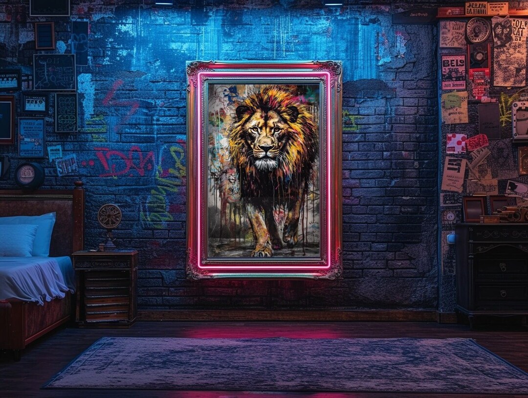 Lion Graffiti Wall Art, Wild Animal Lion Graffiti Print, Digital ...
