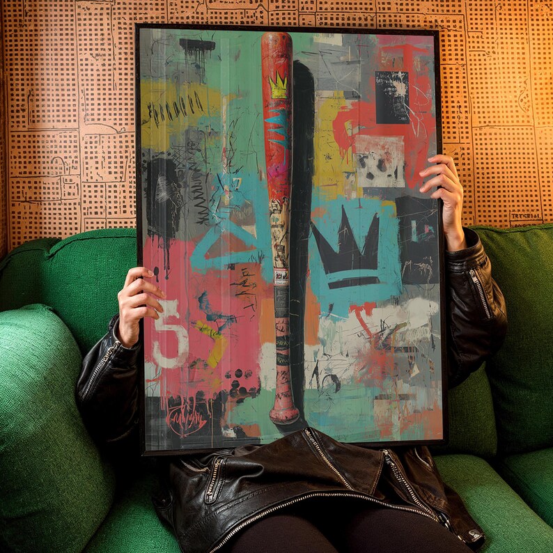 Basquiat Style Graffiti Baseball Bat Wall Art, Street Art, Urban ...