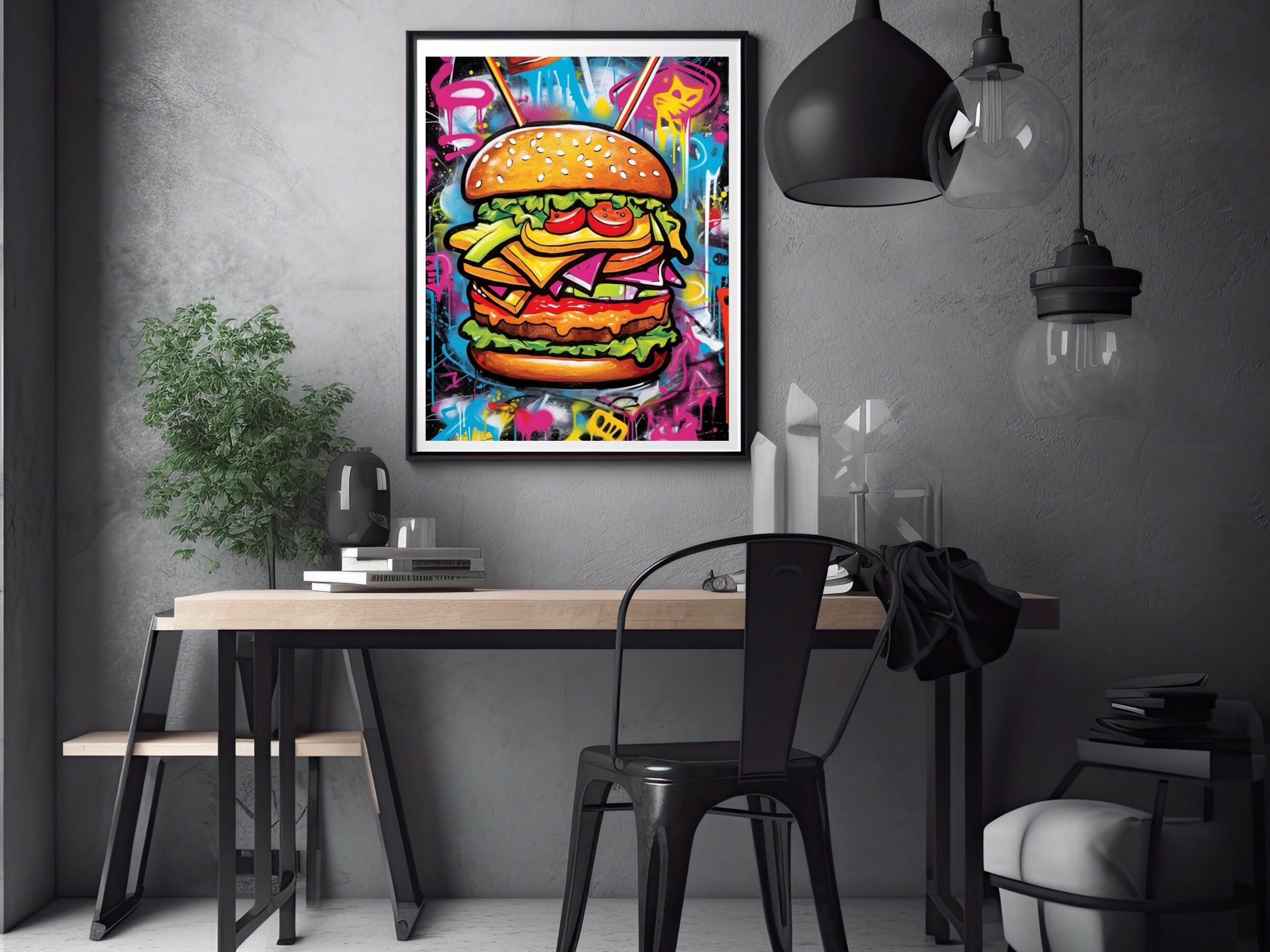 Hamburger Graffiti Wall Art, Burger Printable Digital, Modern, Urban ...