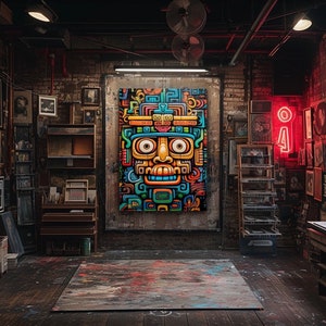 Aztec Face Graffiti Wall Art, Digital Download, Aztec Mythology Wall ...