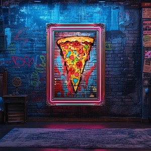 Pizza Slice Graffiti Wall Art, Pizza Print Digital Art, Pepperoni Pizza ...