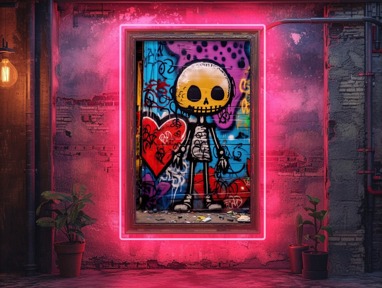 Skeleton Graffiti Wall Art, Digital Printable, Halloween Print, Gothic ...