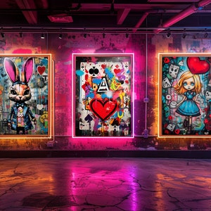 Alice in Wonderland Graffiti Wall Art, Gallery Wall Set, Set of 3 ...