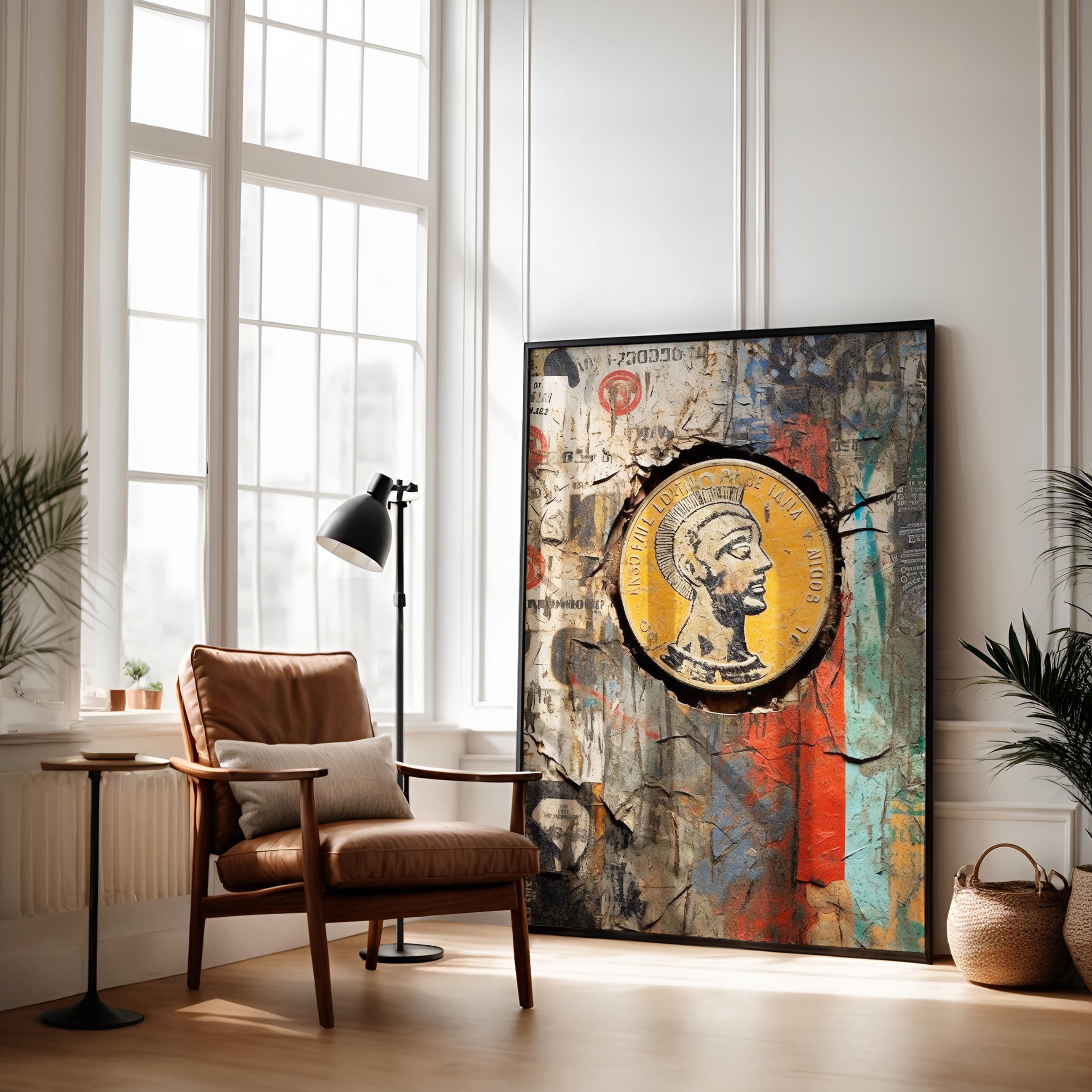 Gold Coin Graffiti Wall Art, Digital Download, Vintage Golden Coin Wall ...