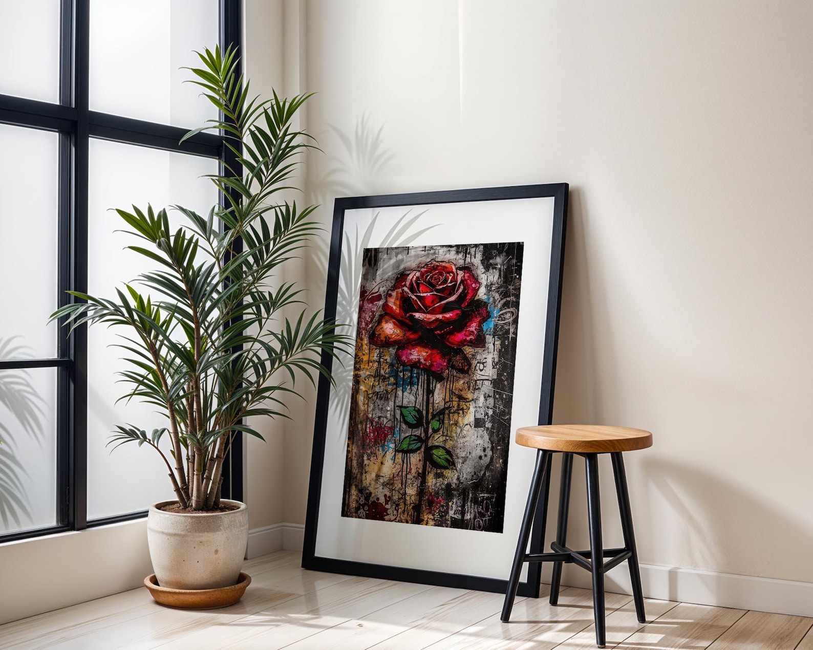 Red Rose Graffiti Wall Art, Digital Download, Colorful Rose Flower ...