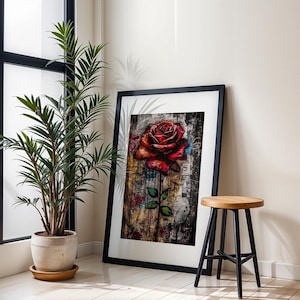 Red Rose Graffiti Wall Art, Digital Download, Colorful Rose Flower ...