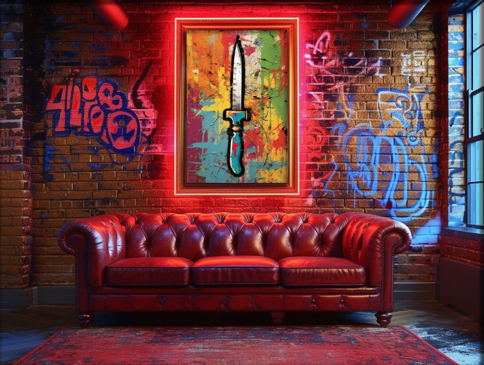 Dagger Knife Graffiti Wall Art, Digital Download, Colorful Knife Wall ...