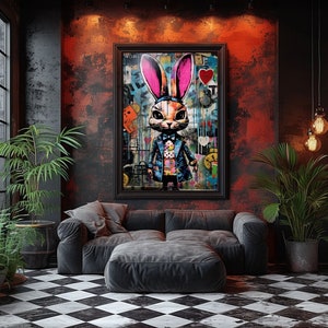 The White Rabbit Graffiti Wall Art, Digital Download Colorful Alice in ...
