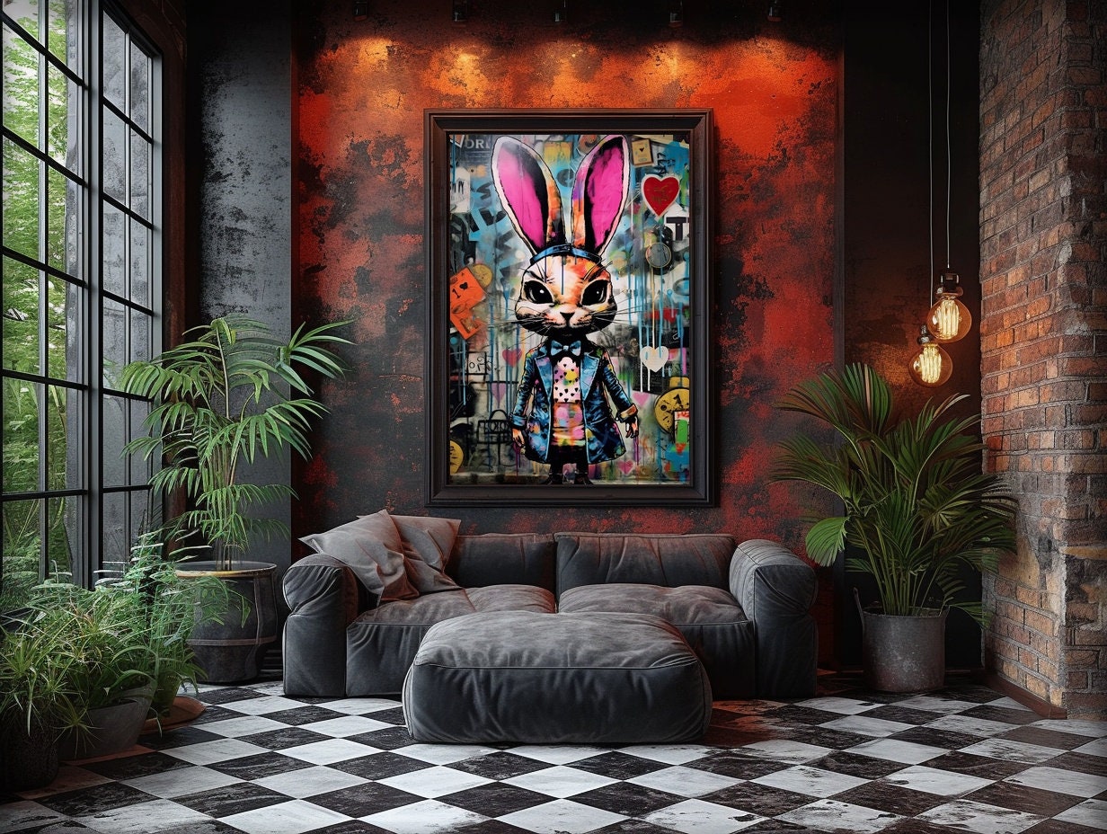 The White Rabbit Graffiti Wall Art, Digital Download Colorful Alice in ...