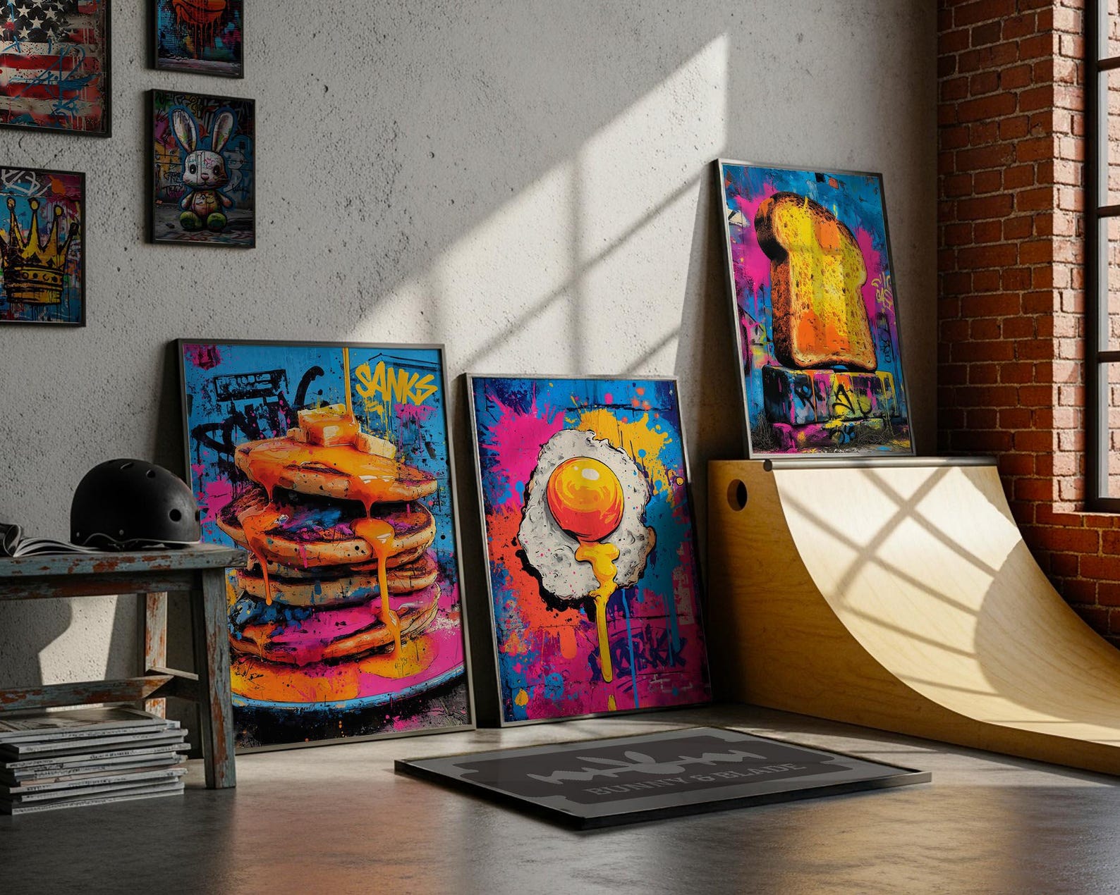 Graffiti Breakfast Wall Art Set, Street Art Food Posters, Urban Kitchen ...