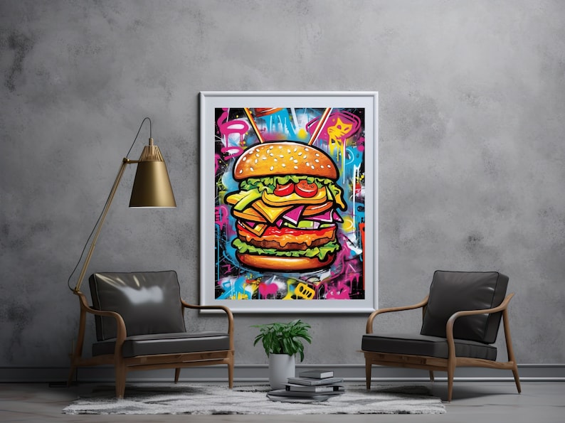 Hamburger Graffiti Wall Art, Burger Printable Digital, Modern, Urban ...