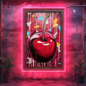 Red Cherry Graffiti Wall Art, Printable Digital, Colorful Fruit Wall ...