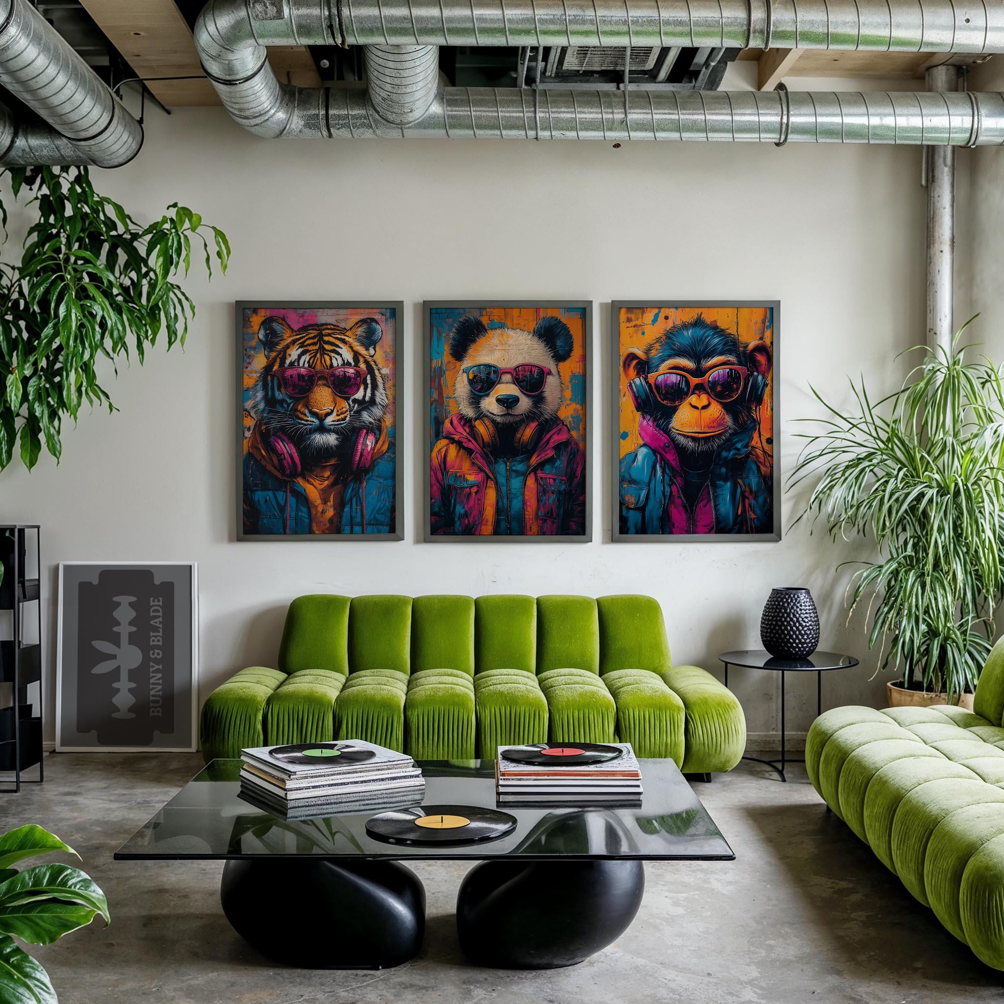 Animal Graffiti Gallery Wall Set, Monkey, Tiger, Panda Art Prints, Set ...