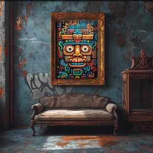 Aztec Face Graffiti Wall Art, Digital Download, Aztec Mythology Wall ...