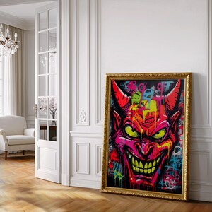 Red Devil Graffiti Wall Art, Digital Download, Demon Horns Art Print ...