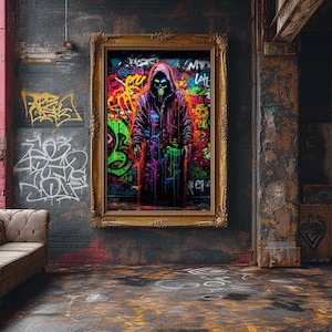 Grim Reaper Graffiti Wall Art, Digital Download Print, Spooky Colorful ...