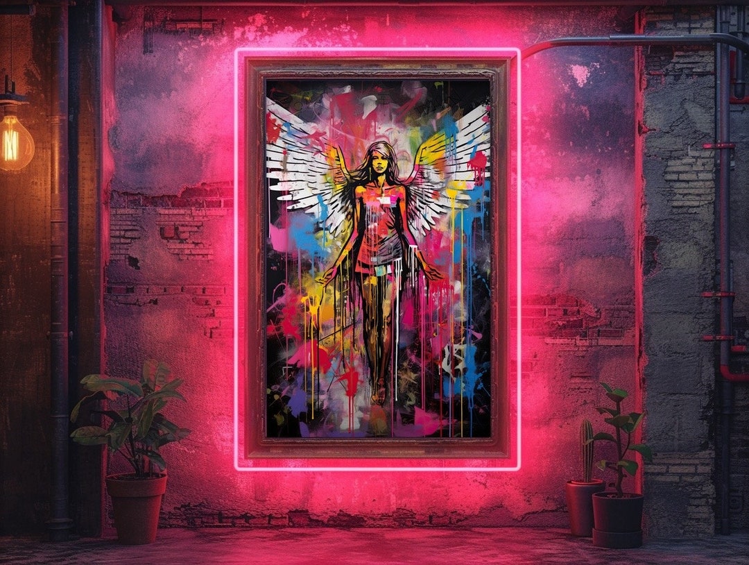 Angel Girl Graffiti Wall Art, Printable Digital, Colorful Woman Angel ...