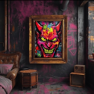 Red Devil Graffiti Wall Art, Digital Download, Demon Horns Art Print ...