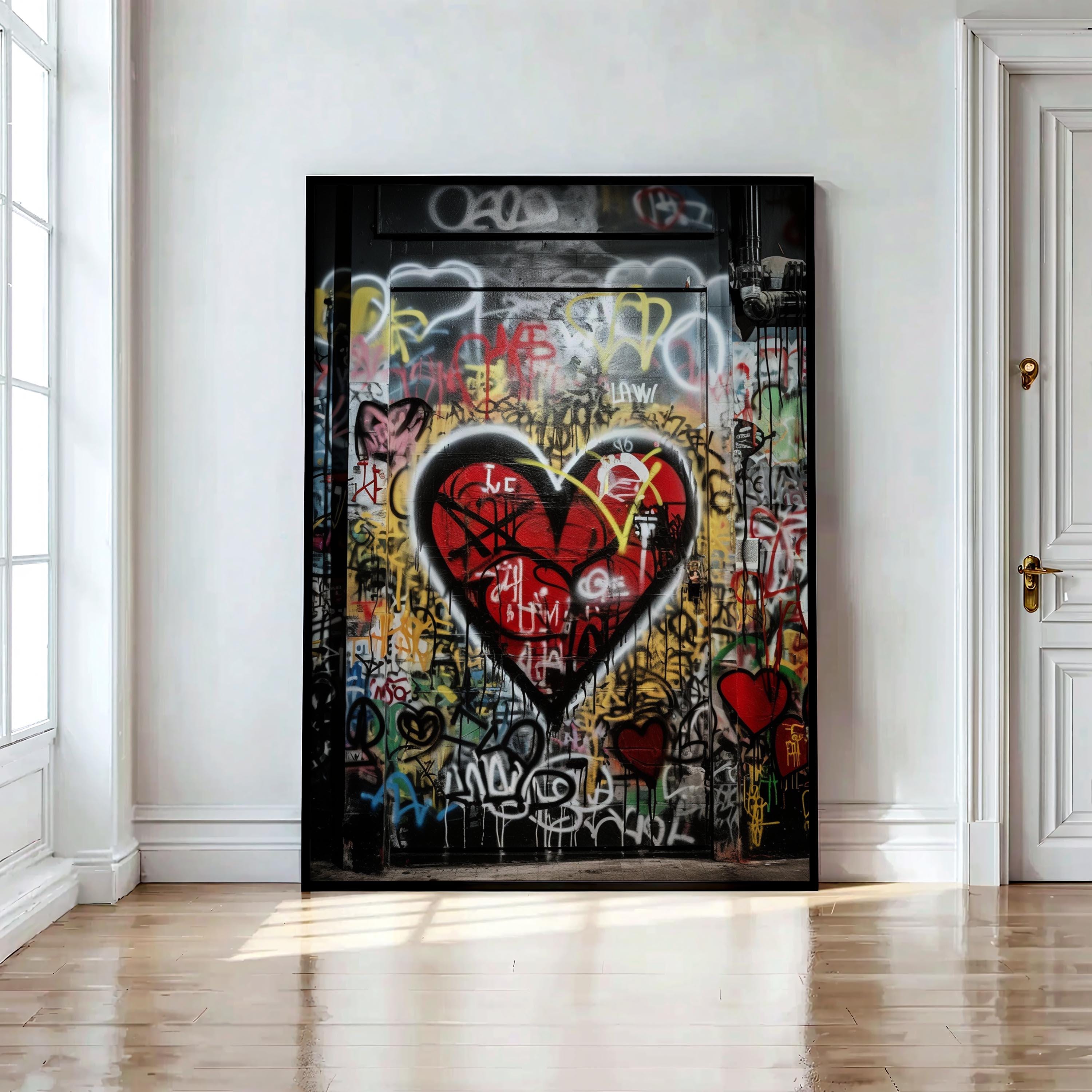 Heart Street Graffiti Art Print, Captivating Colorful Love Urban Wall ...