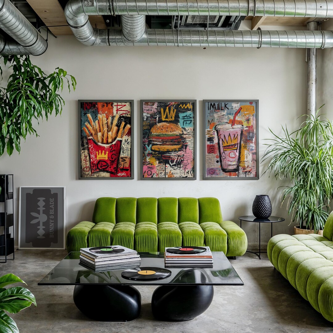Graffiti Style Food Wall Art Set of 3, Neo-expressionist Fries Burger ...
