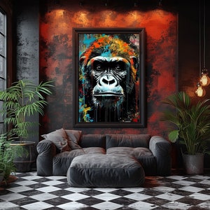 Gorilla Graffiti Wall Art, Colorful Gorilla Animal Graffiti, Digital ...
