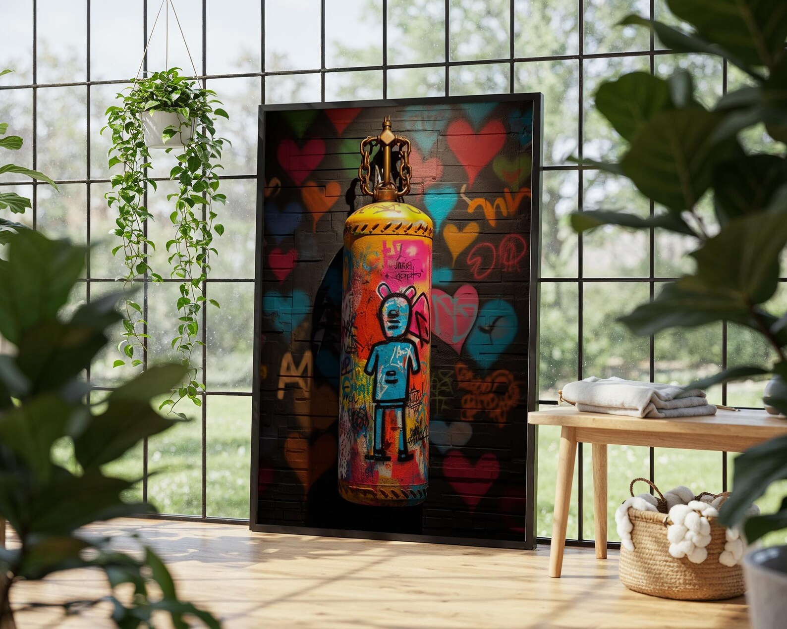 Boxing Bag Graffiti Art, Vibrant Punching Bag Digital Wall Decor ...