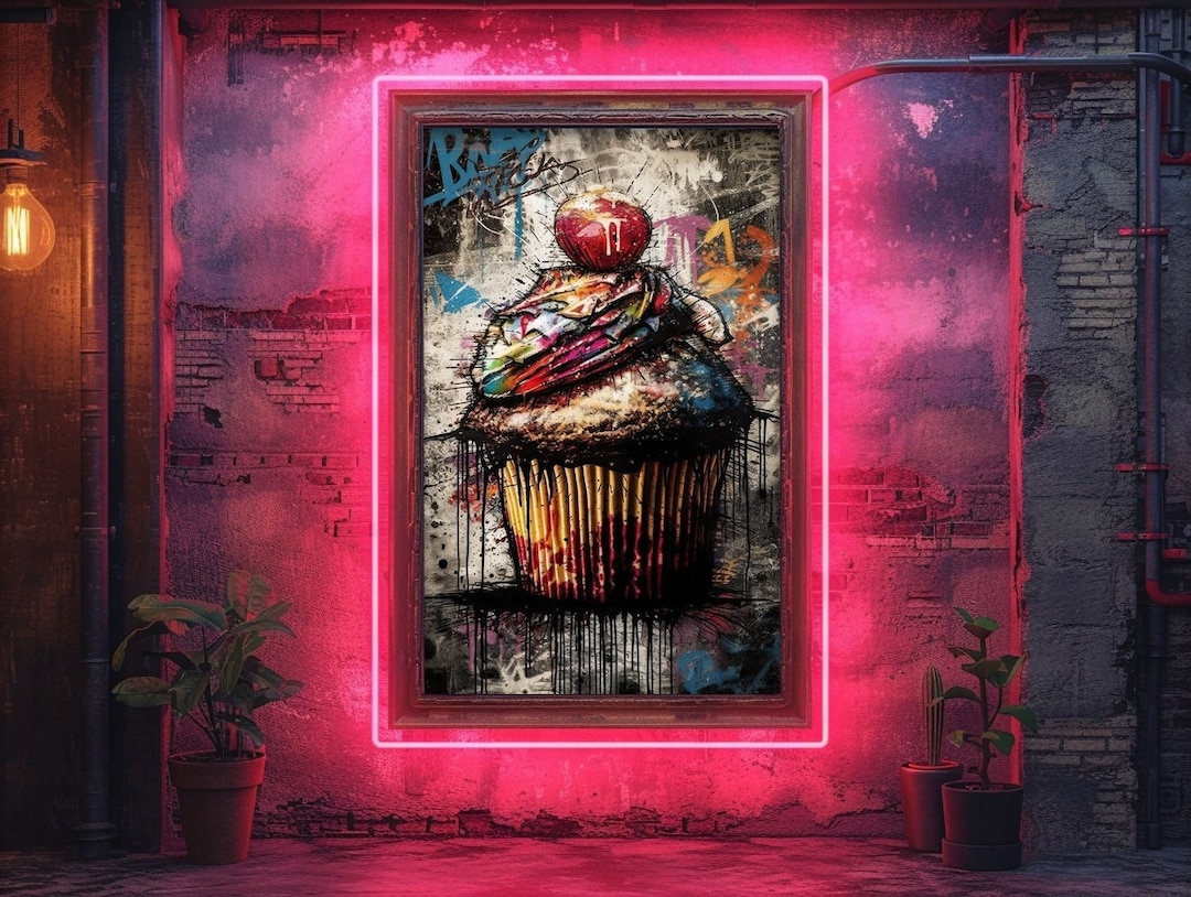 Digital Graffiti Cupcake Art, Vibrant Urban Kitchen Decor, Street Pop ...