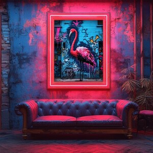 Pink Flamingo Graffiti Wall Art, Digital Download, Colorful Tropical ...