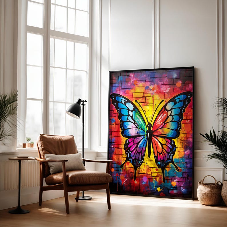 Butterfly Graffiti Wall Art, Digital Butterfly Art Print, Insect Poster ...