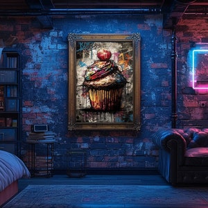 Digital Graffiti Cupcake Art, Vibrant Urban Kitchen Decor, Street Pop ...
