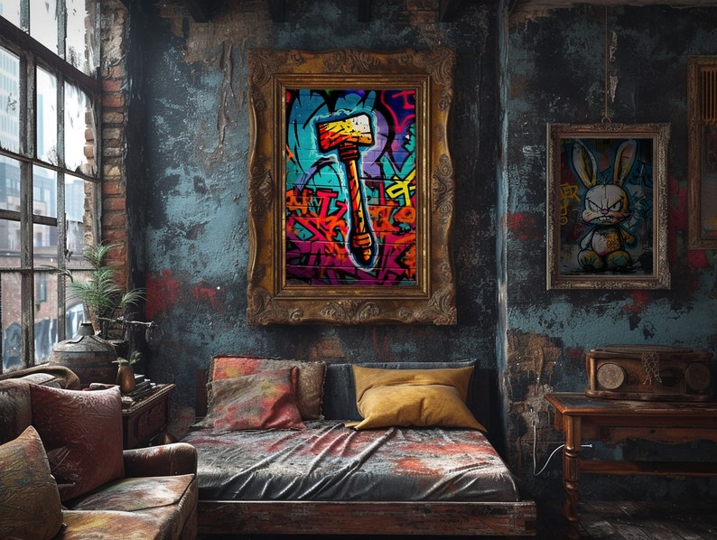 Thor Mjolnir Graffiti Wall Art, Printable Digital, Thor Hammer Wall ...