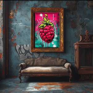 Raspberry Graffiti Wall Art, Printable Digital Colorful Berries Wall ...